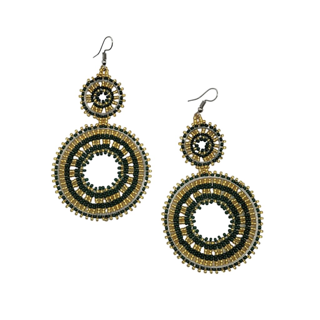Double Hoop Earrings in Green and Gold - Woza Moya