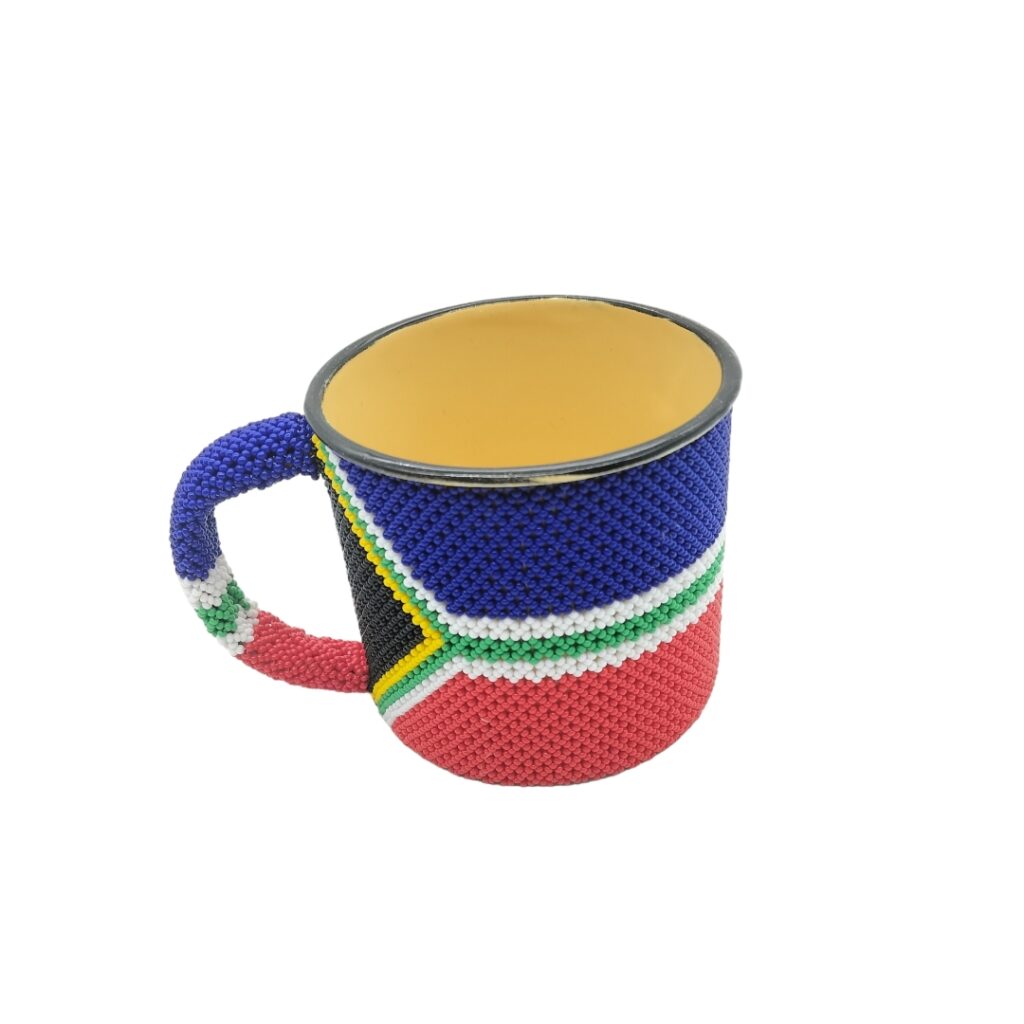 South African Beaded Enamel Mug - Woza Moya - Zulu beadwork