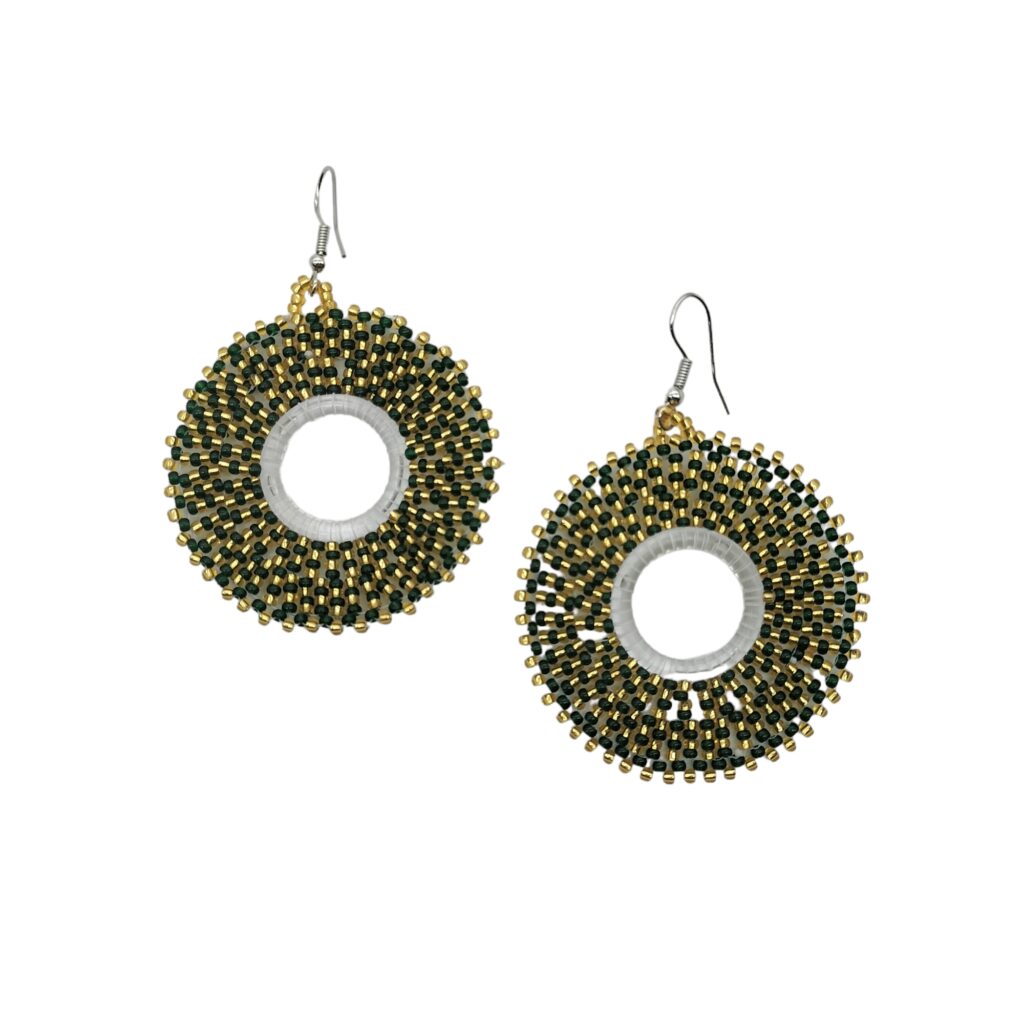 Large Disc Earrings in Green and Gold - Woza Moya