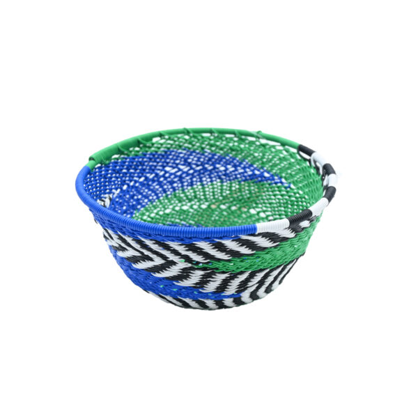 Deep 11.5cm Telephone Wire Bowl Green and Blue Swirl - Woza Moya
